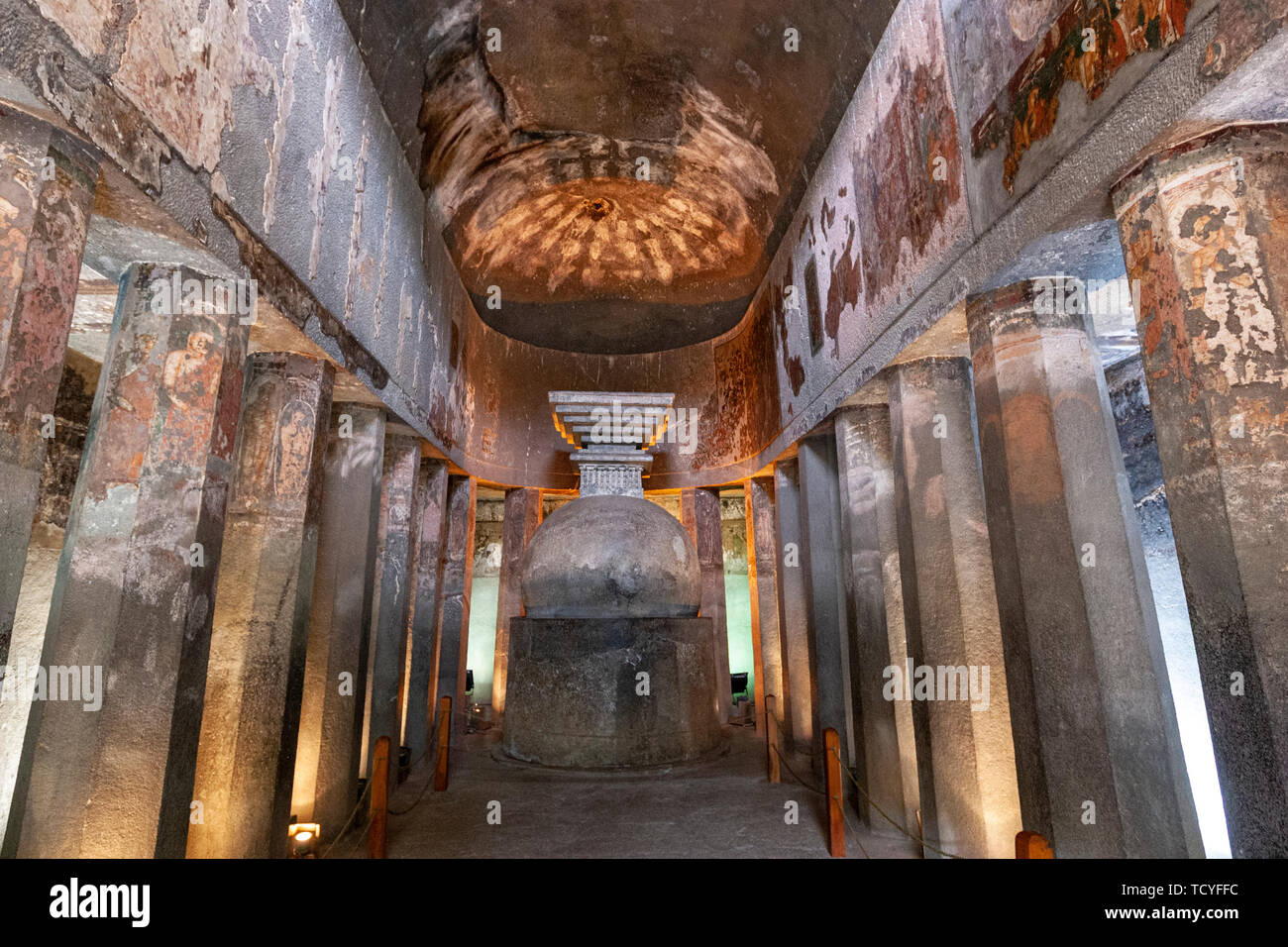 The apsidal hall with plain hemispherical stupa at apse's cente, Cave 9 ...