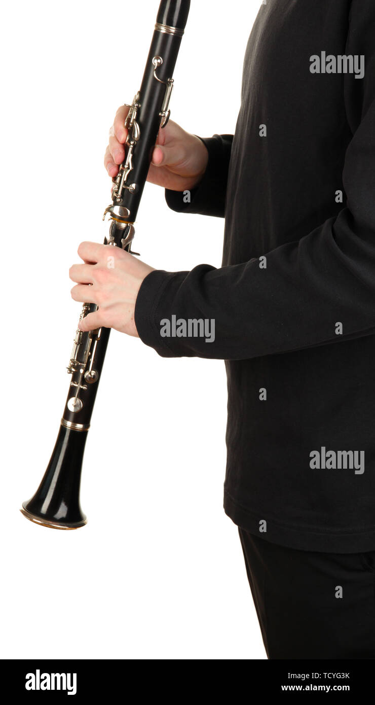 Musician playing on clarinet isolated on white Stock Photo - Alamy