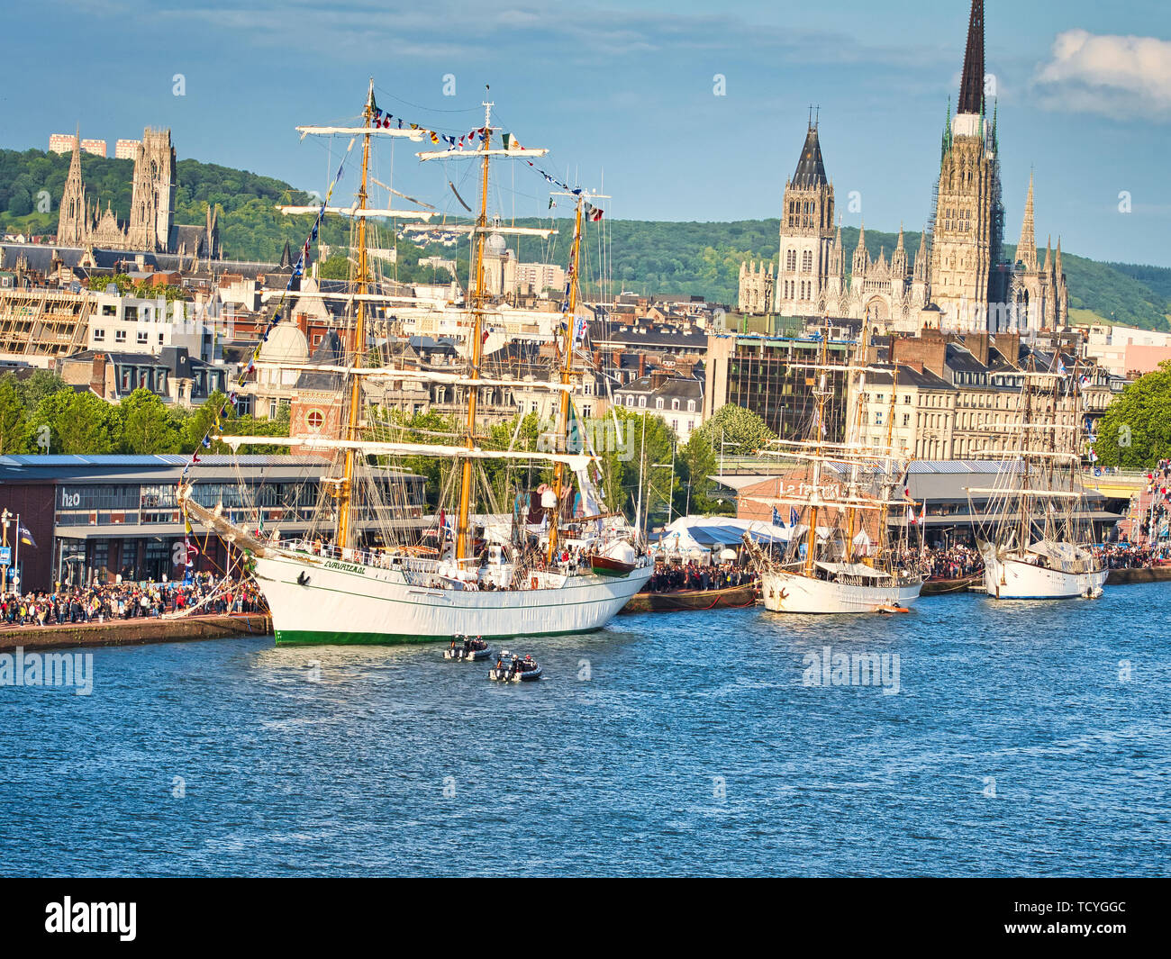 ROUEN, FRANCE - JUNE 8, 2019. Aerial view of Armada exhibition greatest ...