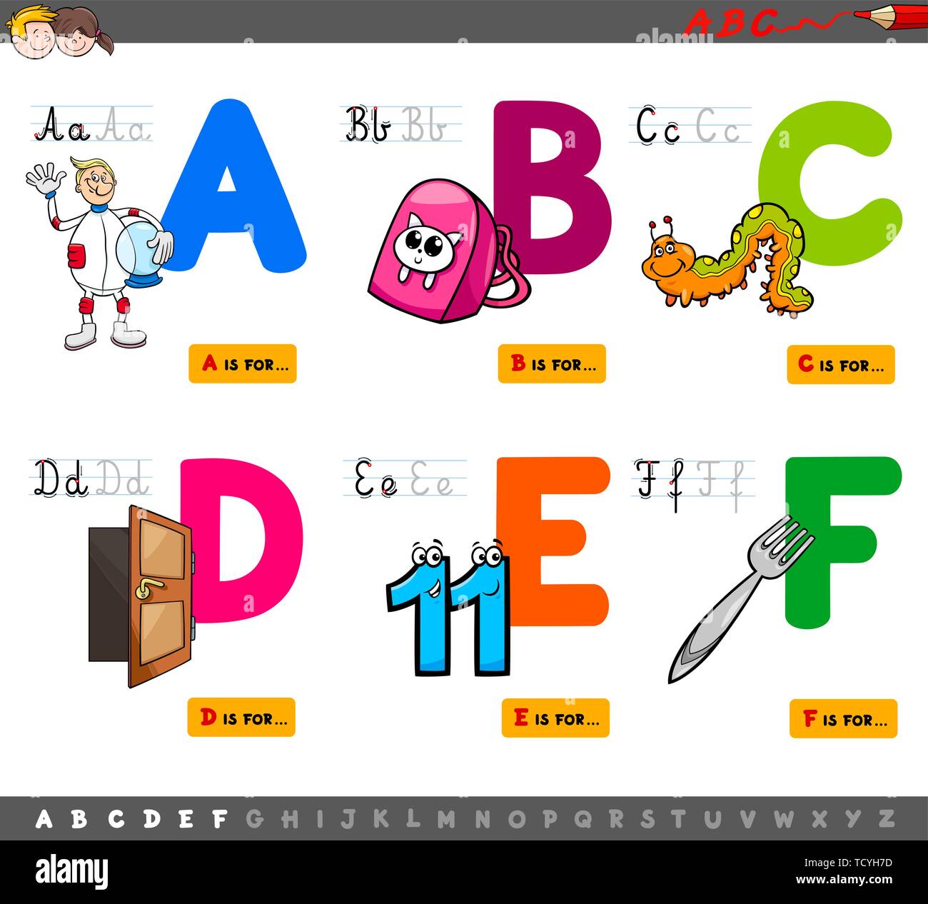 Cartoon Illustration of Capital Letters Alphabet Educational Set for ...