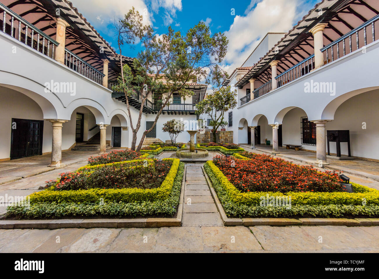 stylish patio courtyard in La Candelaria aera Bogota capital city of ...