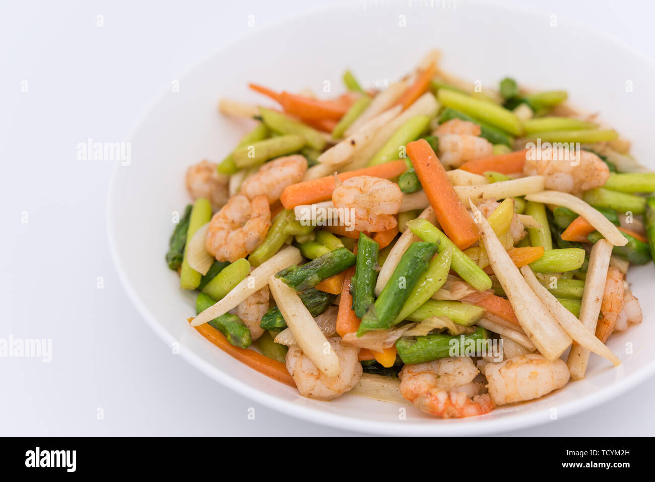 Garlic moss, shrimp yam stir-fry Stock Photo - Alamy