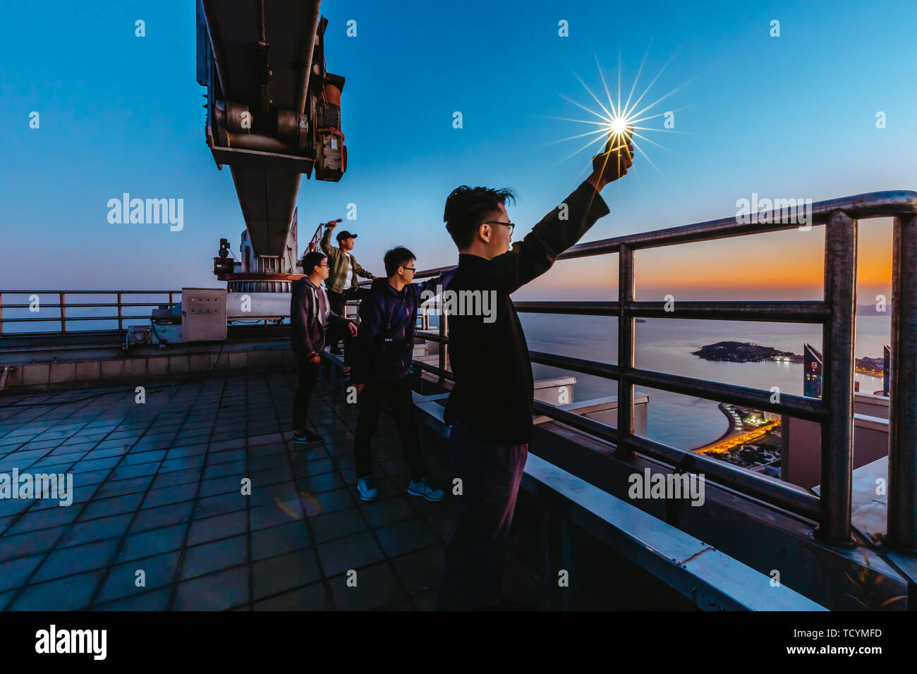 Night view of climbing buildings in Qingdao Stock Photo - Alamy