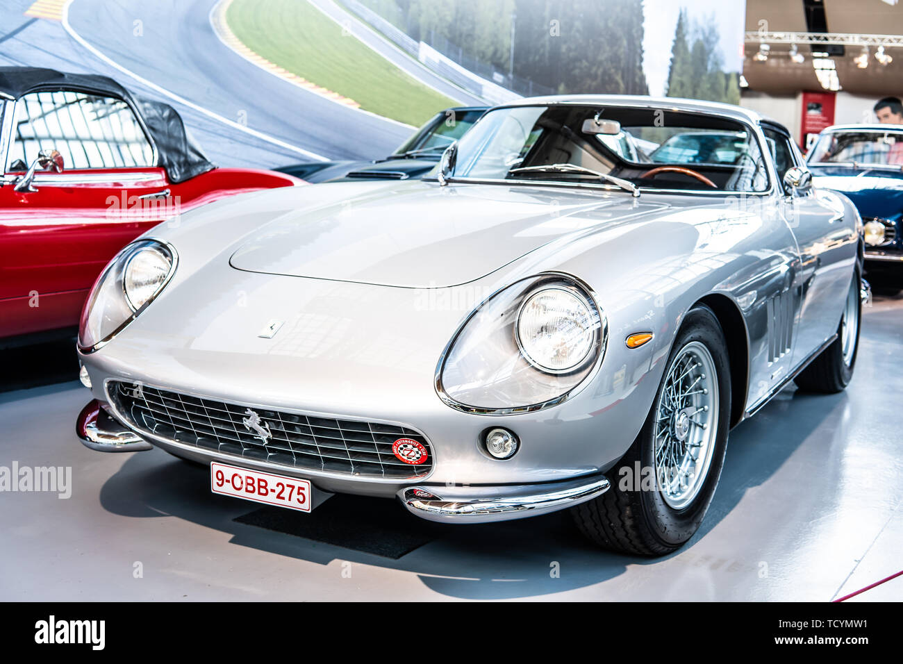 Brussels, Belgium, Jan 20, 2019: vintage silver Ferrari 275 GTB 1965 ...