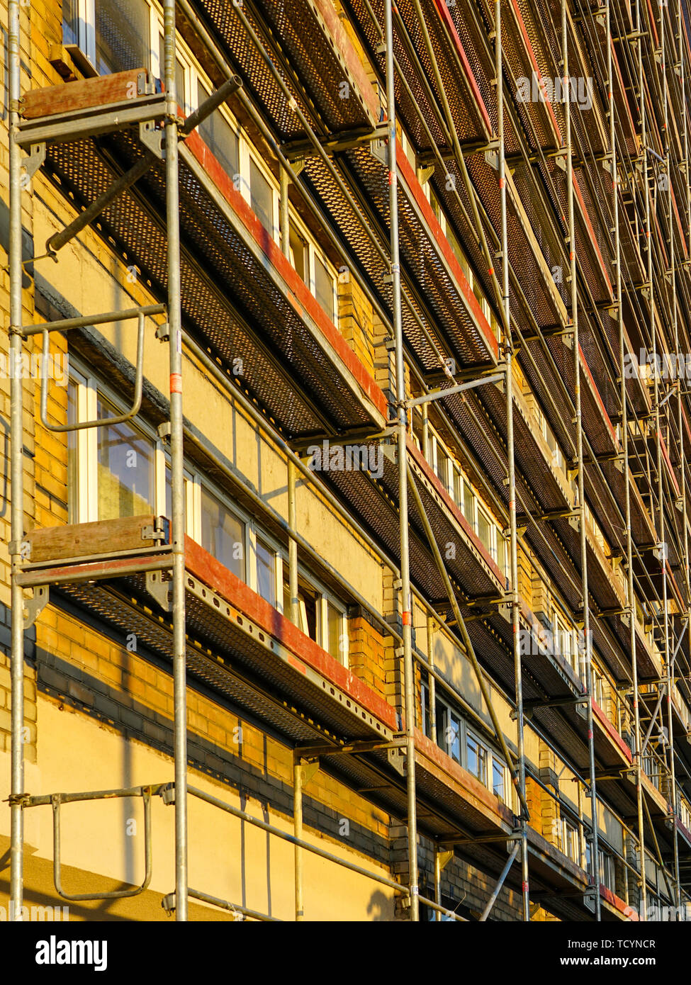 scaffolding before installation of the thermal insulation of the facade ...