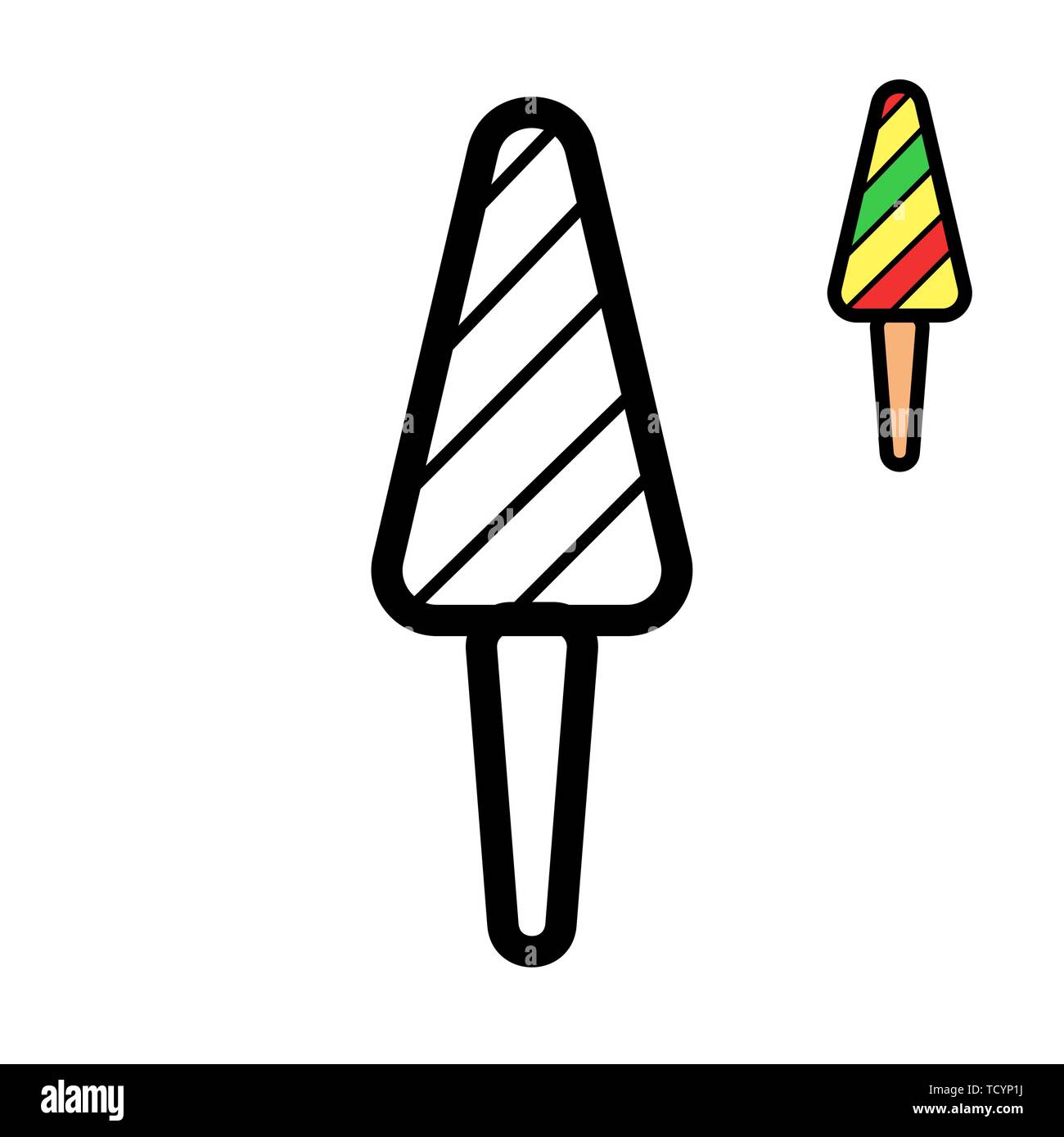 Ice cream fruit ice on a stick with stripes black and white line art ...