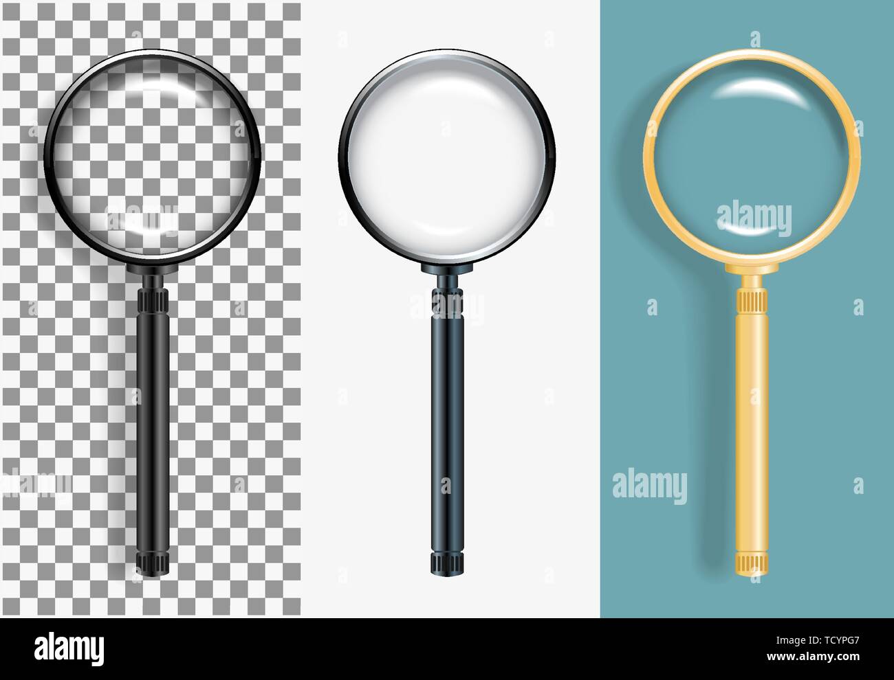 Realistic illustration magnifying glass of different colors Stock ...