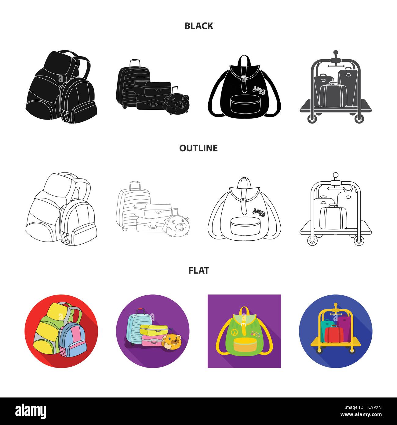 Vector illustration of backpack and bag symbol. Collection of backpack ...