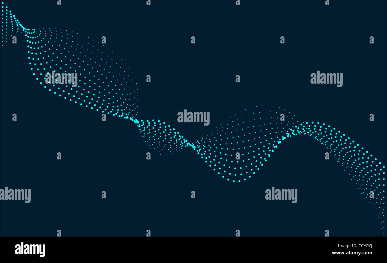 Glowing dot array in wave form, vector design element composed of ...
