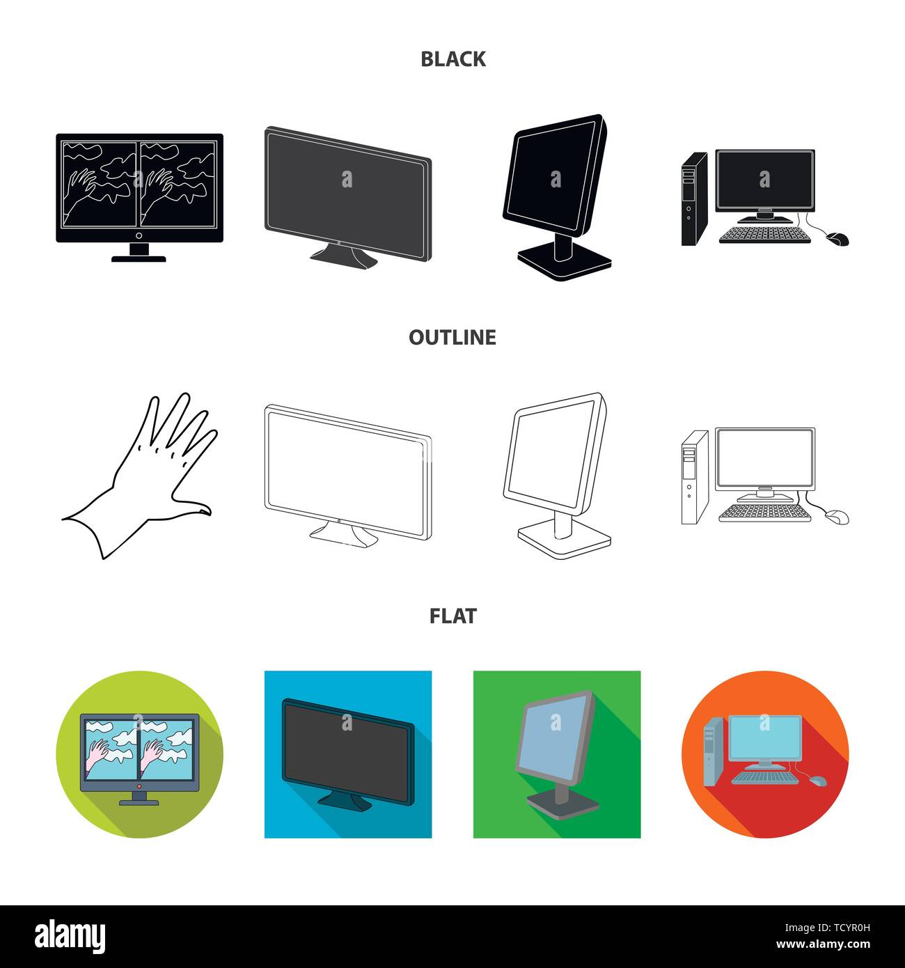 Vector design of screen and computer logo. Set of screen and mockup ...