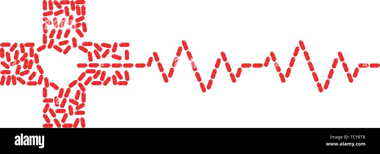 Red capsules arrange to heart in Red Cross shape and Heartbeat ...