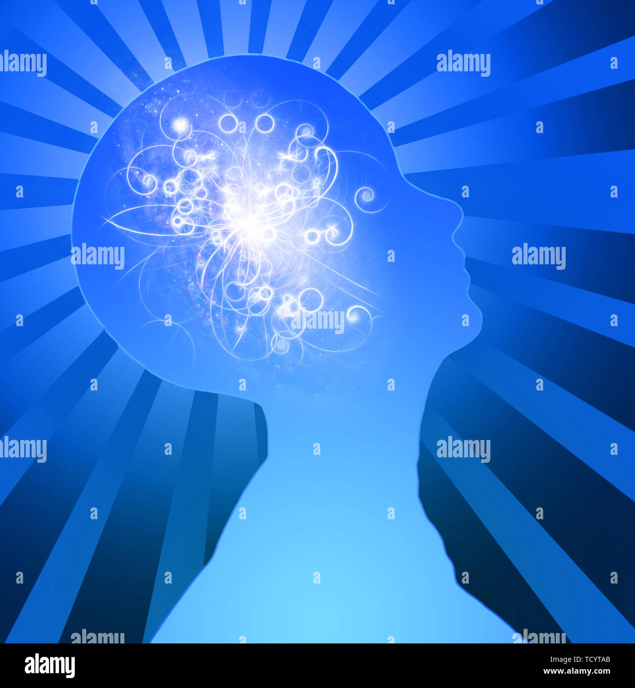 Human Head Radiates Light. Power of Mind Stock Photo - Alamy
