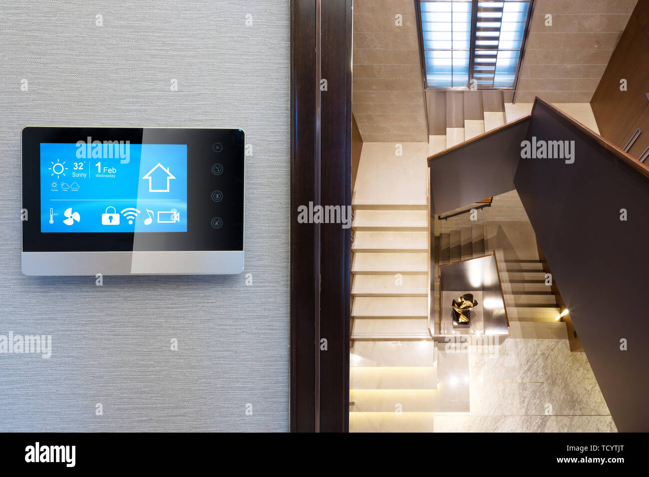 smart screen with smart home with modern staircase Stock Photo - Alamy