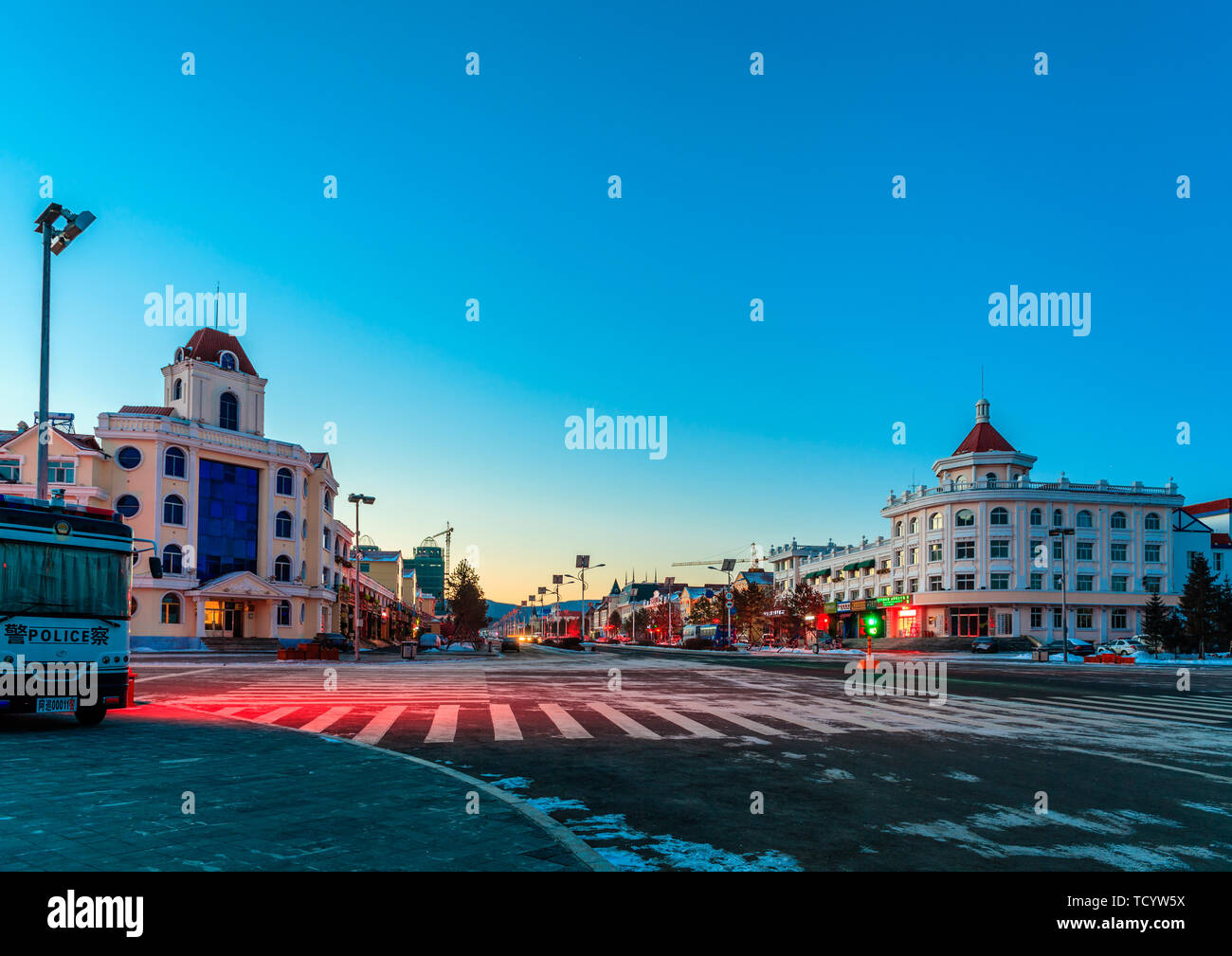 Dawn in downtown Alshan Stock Photo - Alamy