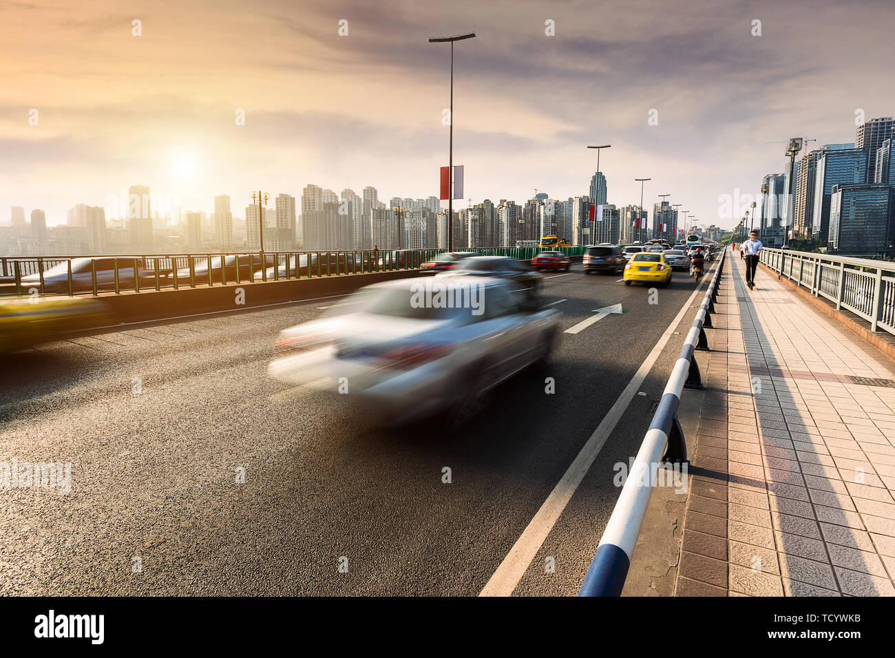 Traffic blurred motion on bridge Stock Photo - Alamy