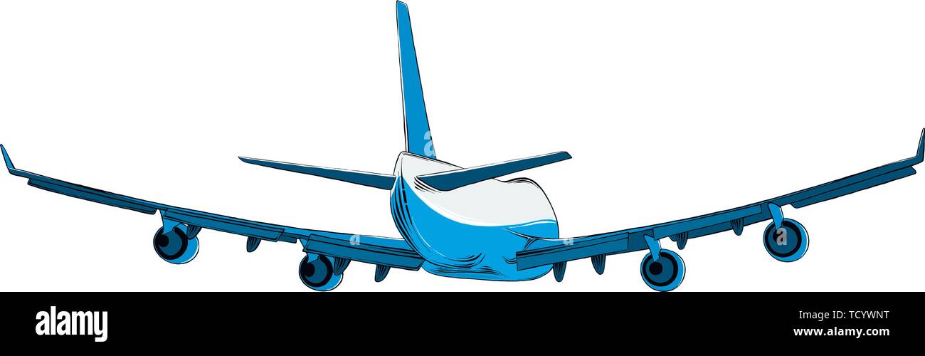 Vector drawing of airplane in blue color, isolated on white background ...