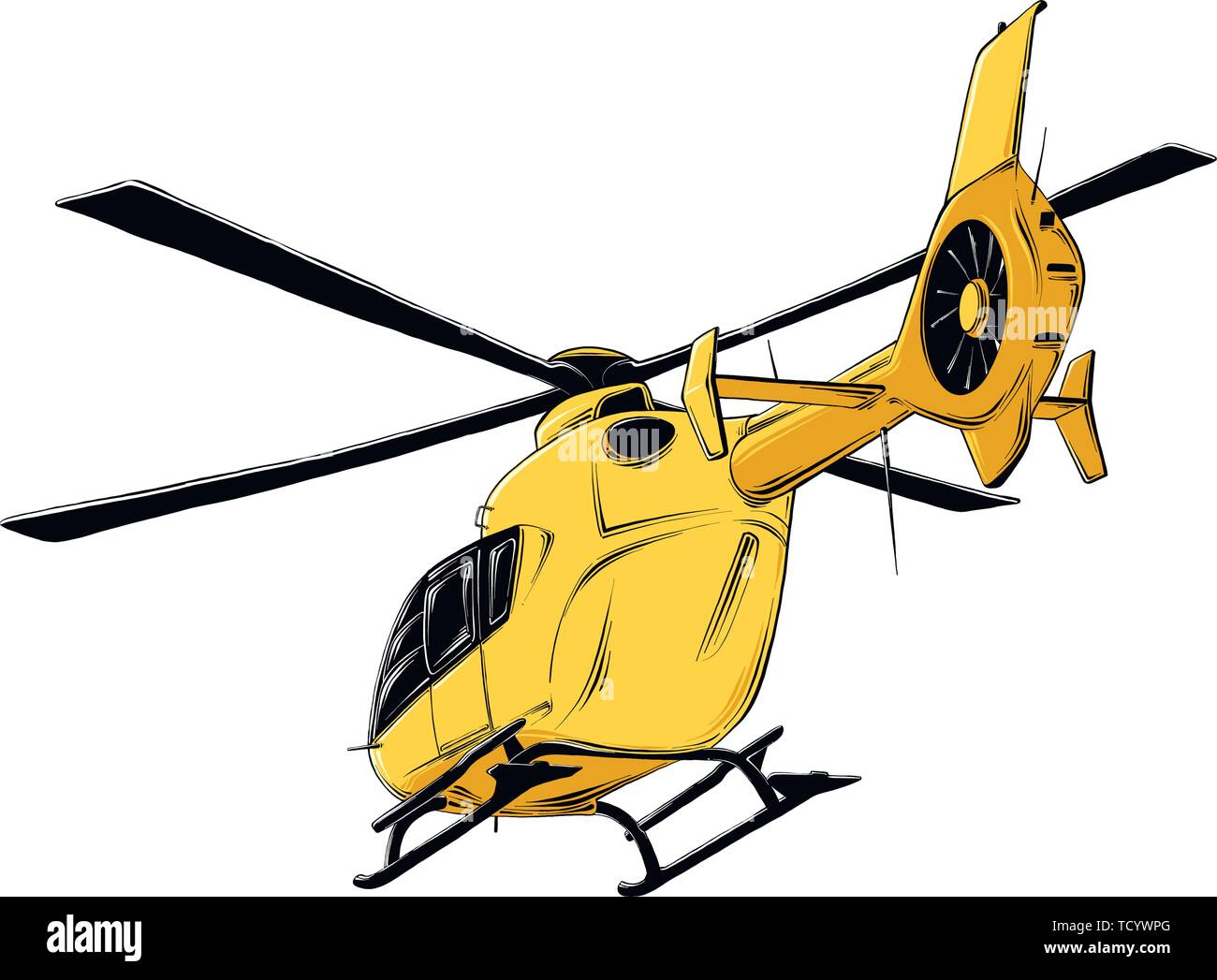 Vector drawing of helicopter in yellow color, isolated on white ...