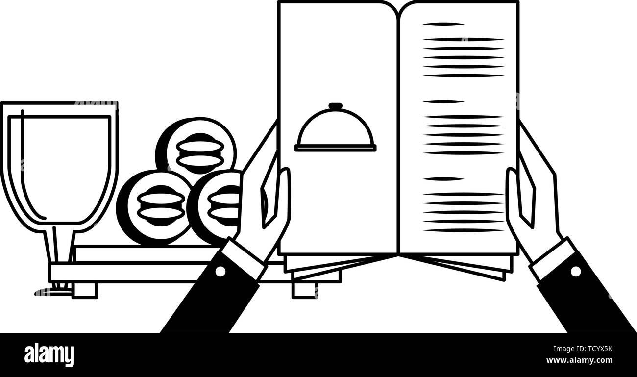 restaurant food and cuisine cartoons in black and white Stock Vector ...