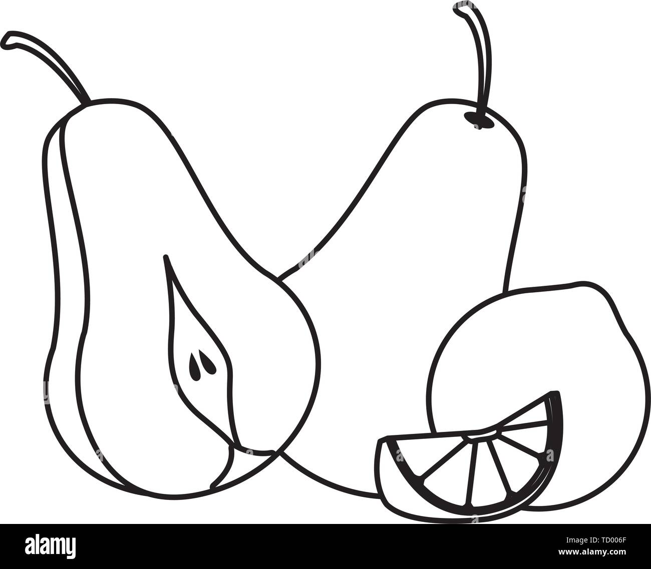 delicious mix of fruit cartoon in black and white Stock Vector Image ...