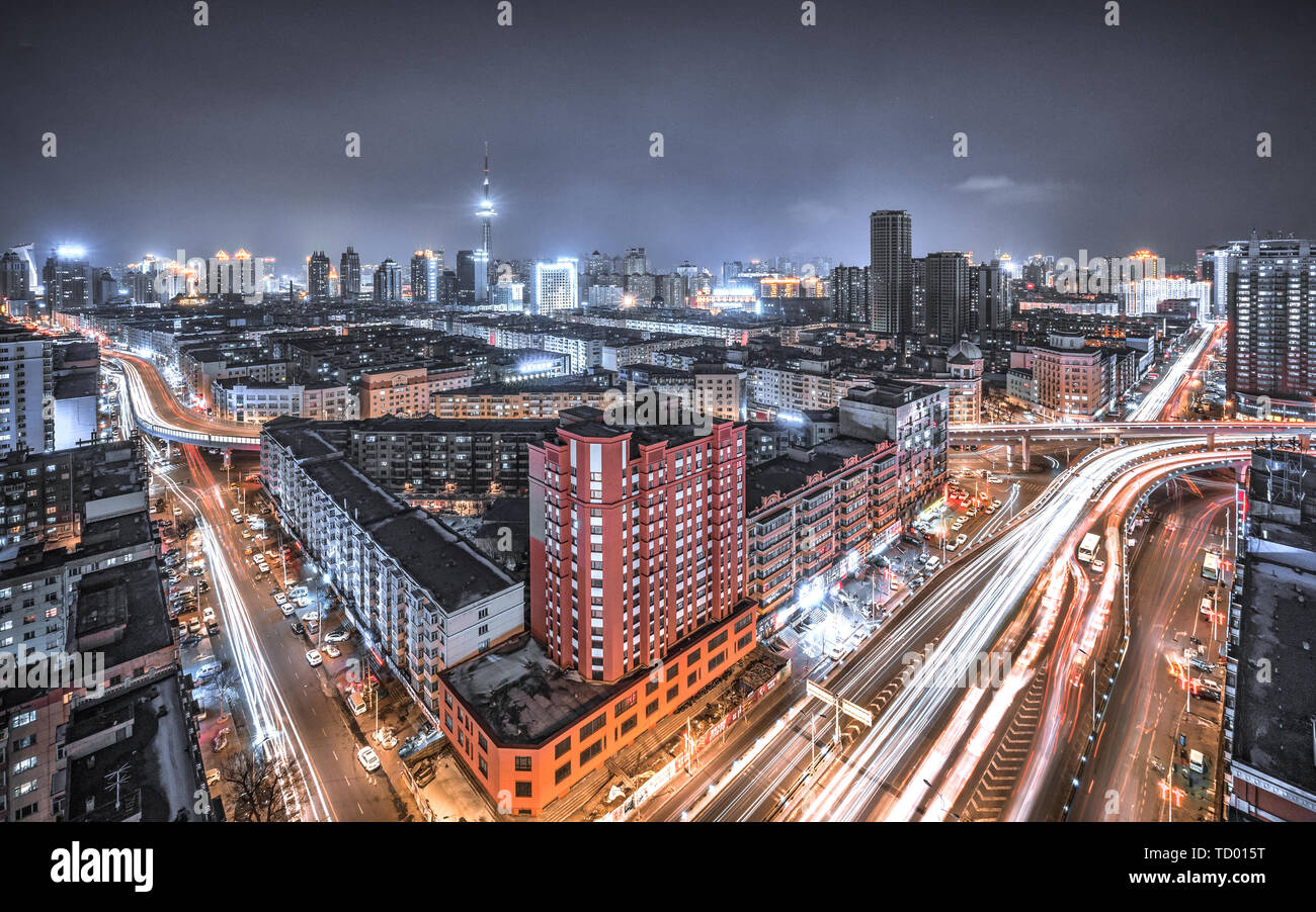 Night View of the City of Nangang District, Harbin Stock Photo - Alamy