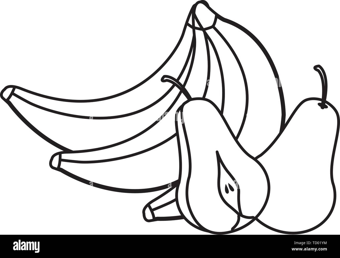 delicious mix of fruit cartoon in black and white Stock Vector Image ...