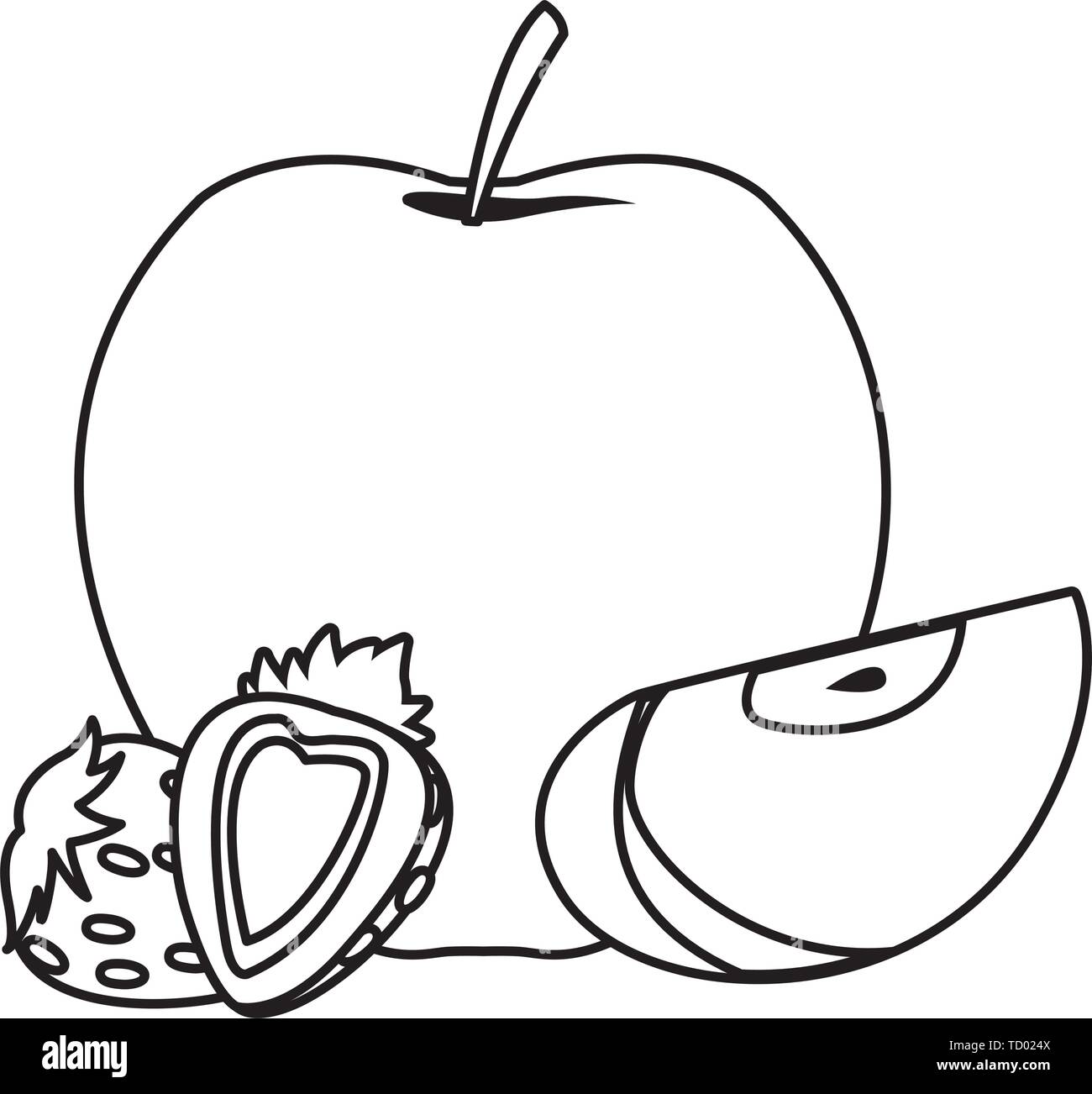 delicious mix of fruit cartoon in black and white Stock Vector Image ...