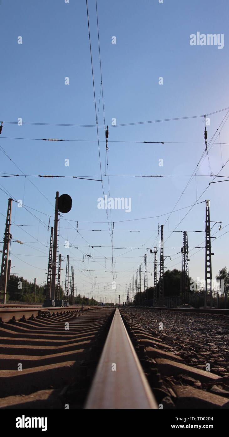 A railway station, an extension of the railway, full of staggered wires ...