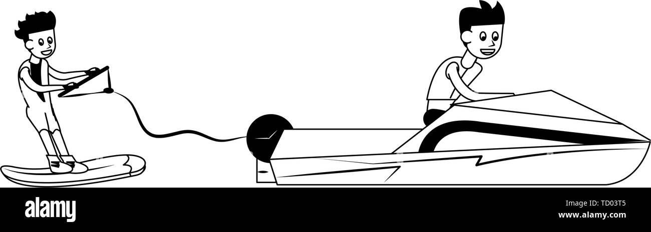 Wakeboarding extreme sport cartoons in black and white Stock Vector ...