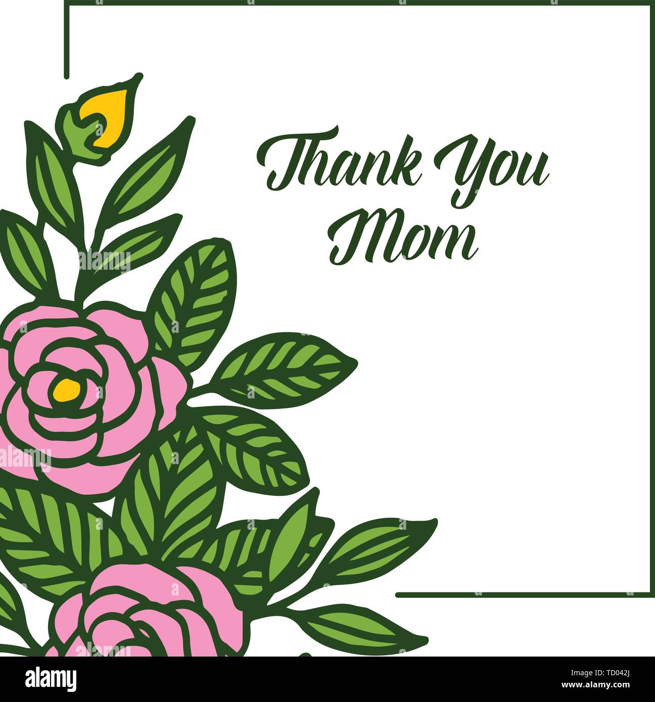 Vector illustration card thank you mom with elegant rose wreath frame ...