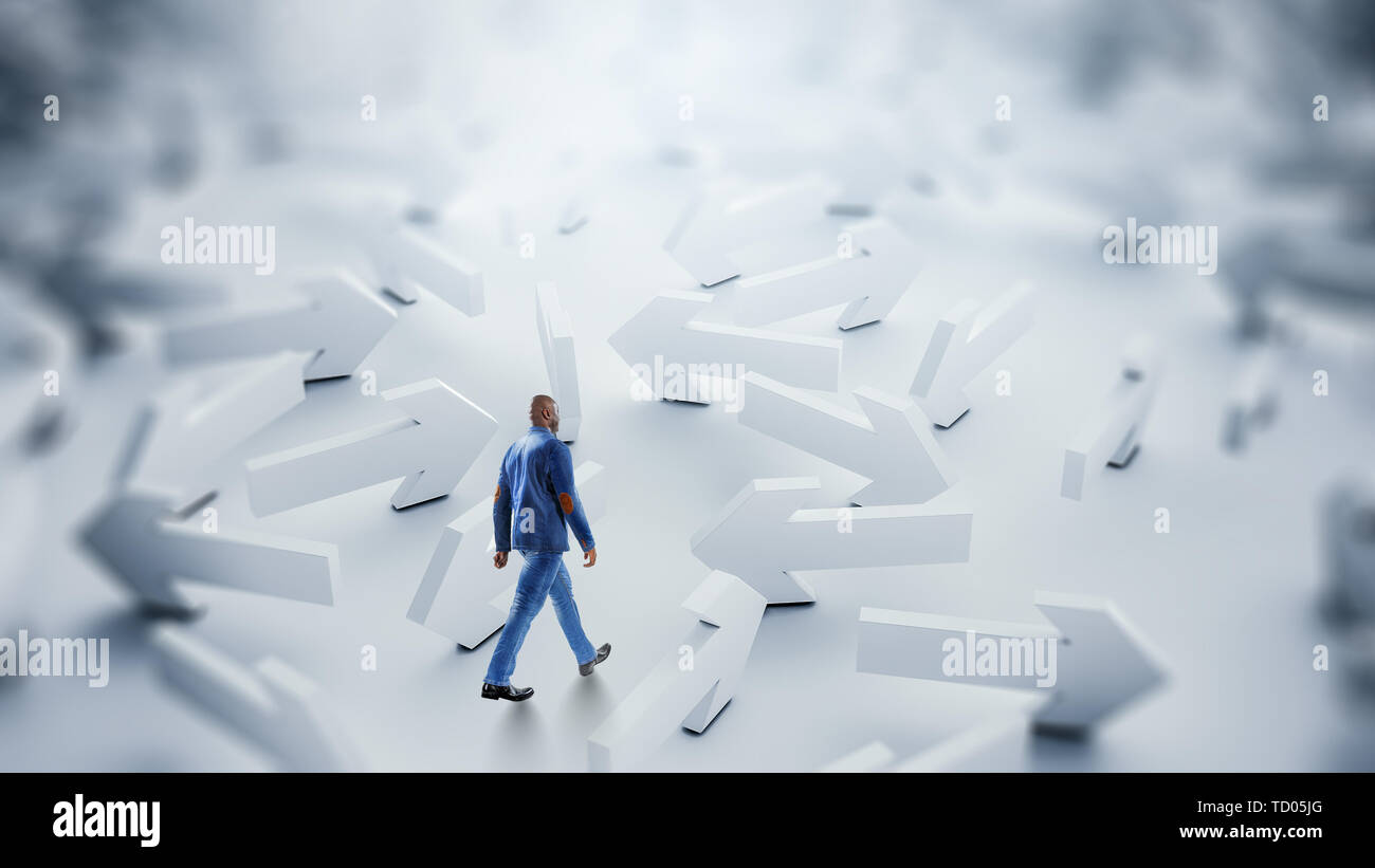 Black man and lots of arrows with different directions. Mixed media ...