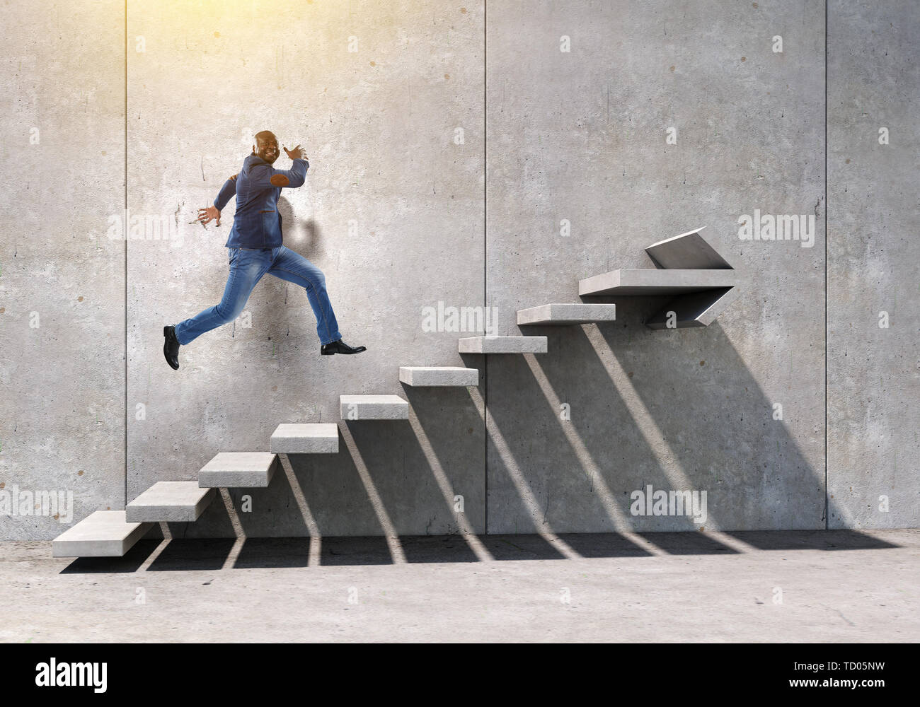 Black businessman climbing stone stairs illustrating career development ...