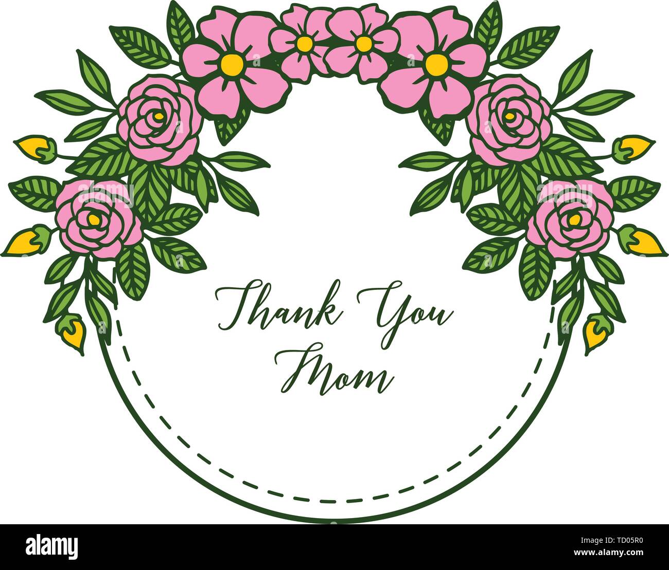 Vector illustration banner thank you mom with texture rose wreath frame ...
