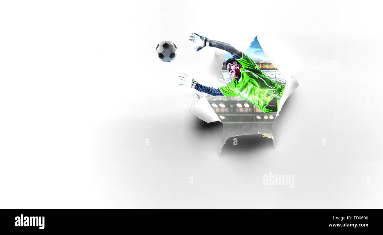 Paper breakthrough hole effect and soccer Stock Photo - Alamy