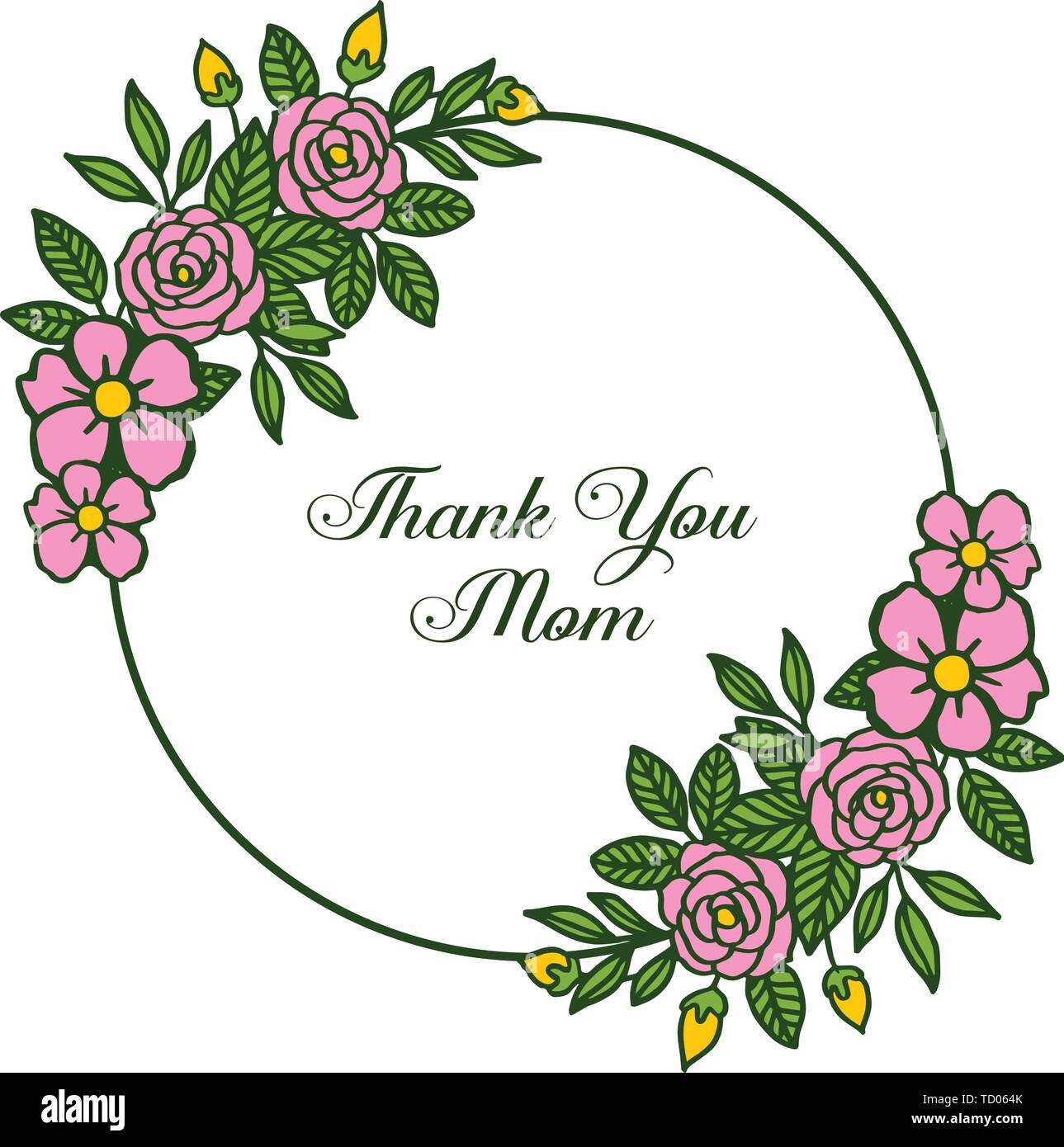 Vector illustration banner thank you mom with texture rose wreath frame ...