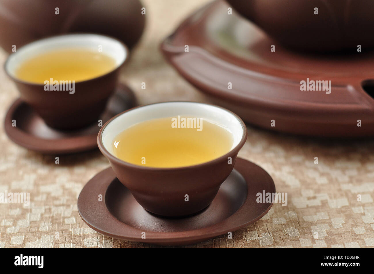 Purple sand pot afternoon tea Stock Photo - Alamy