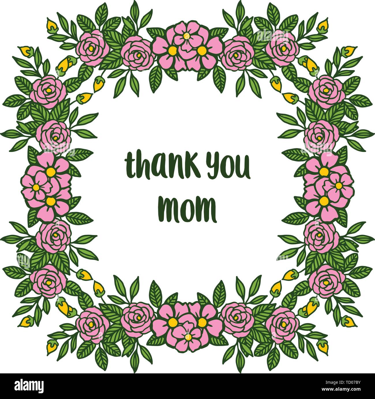 Vector illustration decor of card thank you mom with beautiful rose ...