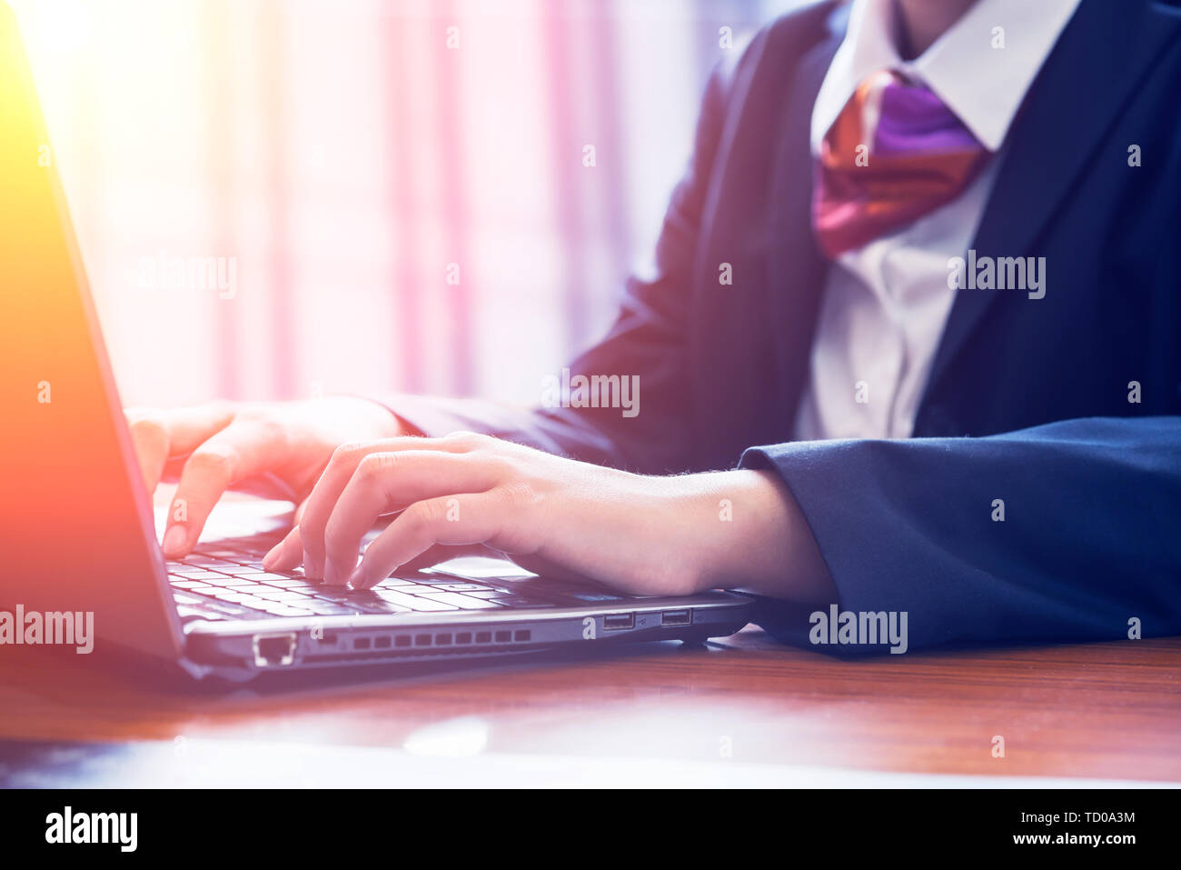 Female business person using laptop in office Stock Photo - Alamy