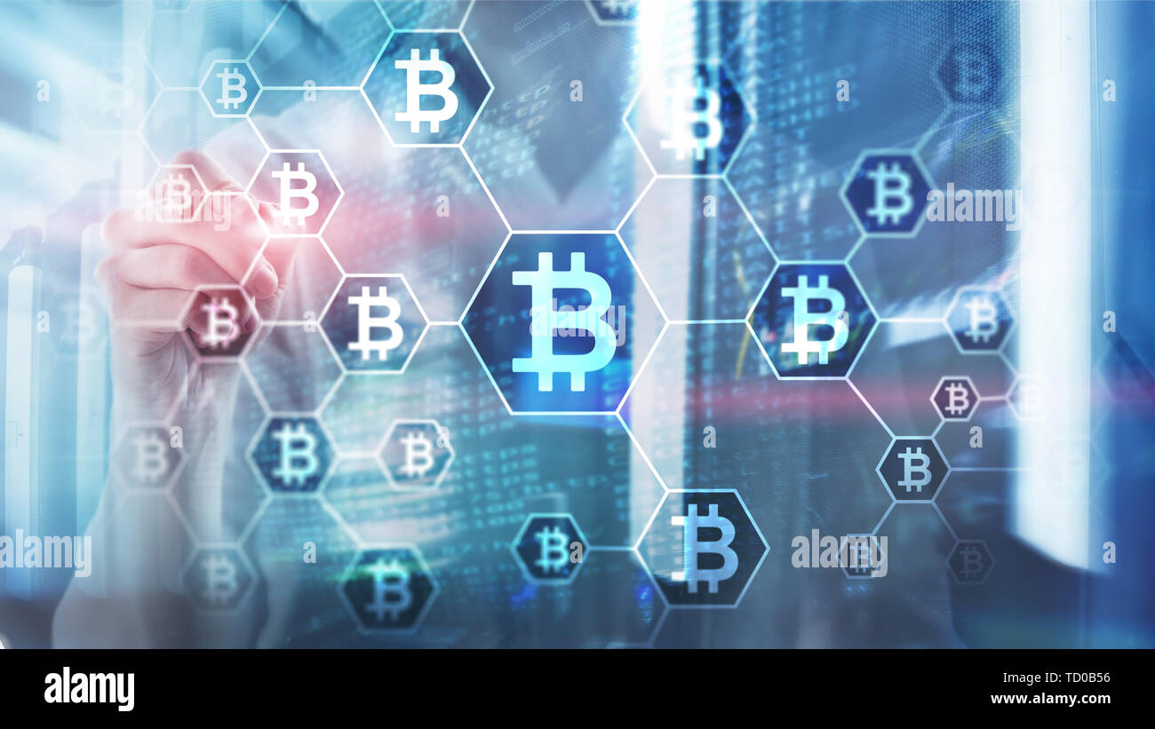 Bitcoin, Blockchain concept on server room background Stock Photo - Alamy