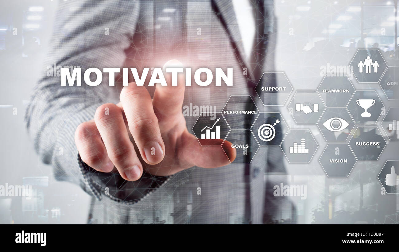 Motivation concept with business elements. Business team. Financial concept on blurred ...