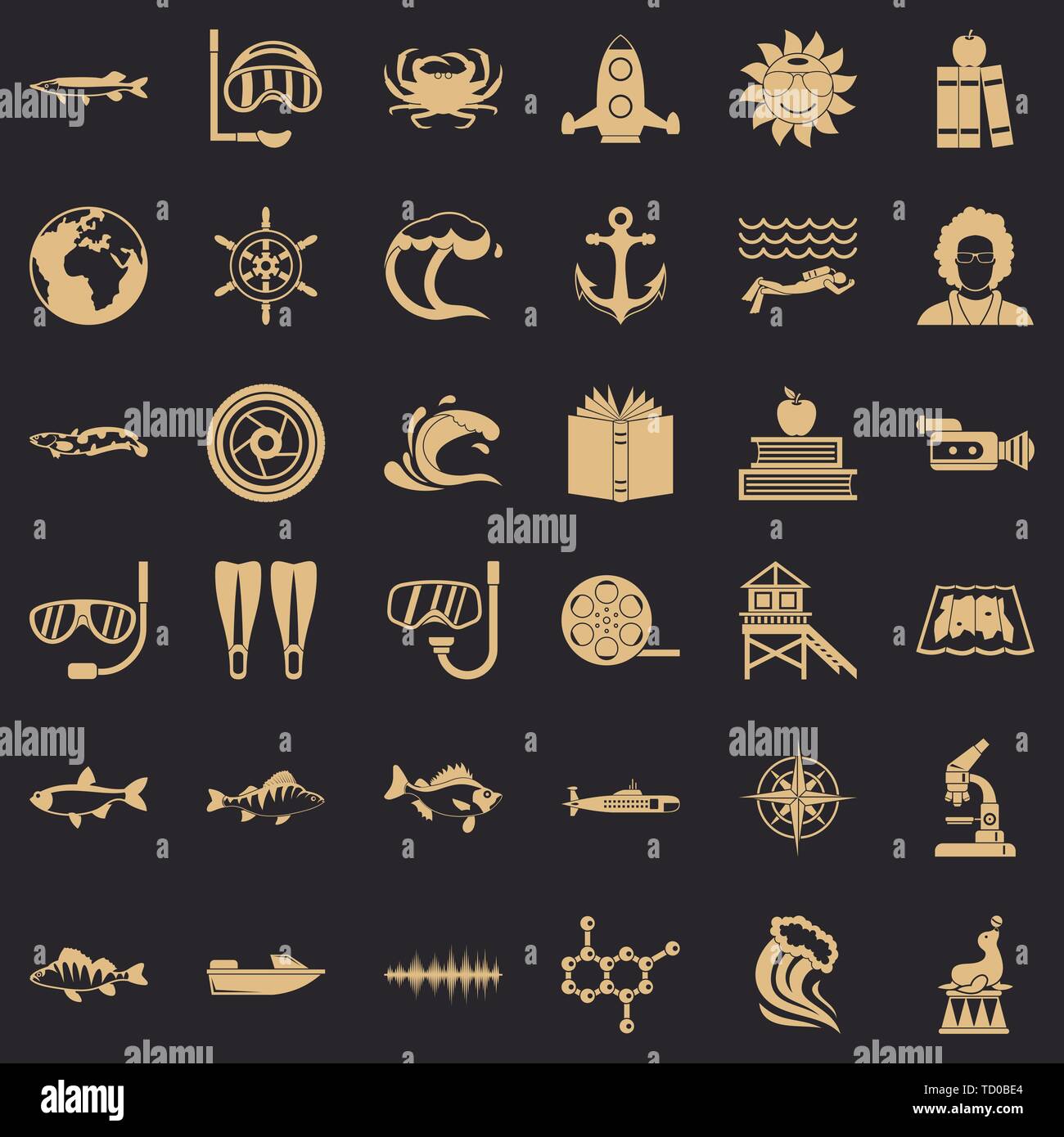 Explorer of the sea icons set, simple style Stock Vector Image & Art ...