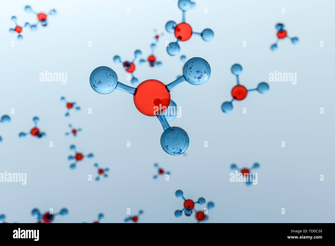 Element molecule with cyan background, three-dimensional rendering ...