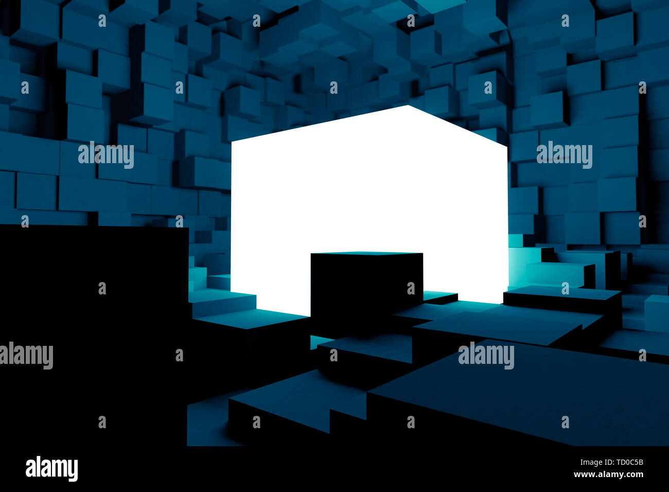 Blue Tech Sense Cube Model Stock Photo - Alamy