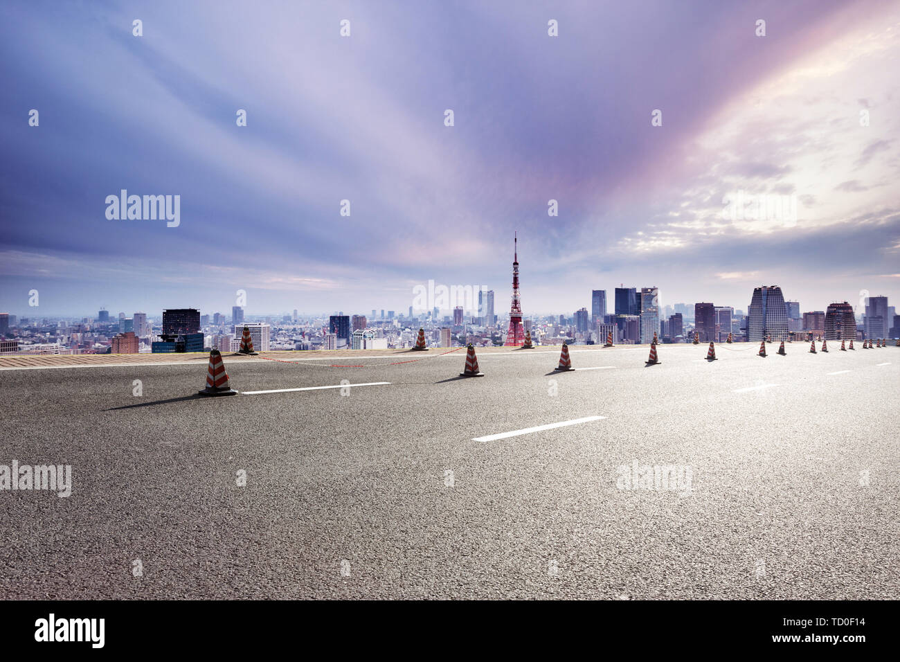 empty street with cityscape and skyline of tokyo in romance sky Stock ...