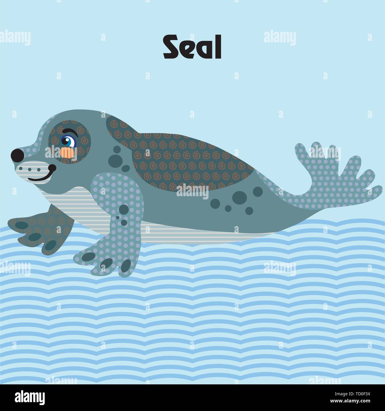 Colorful decorative outline cute ringed seal, lies in profile. Wild ...