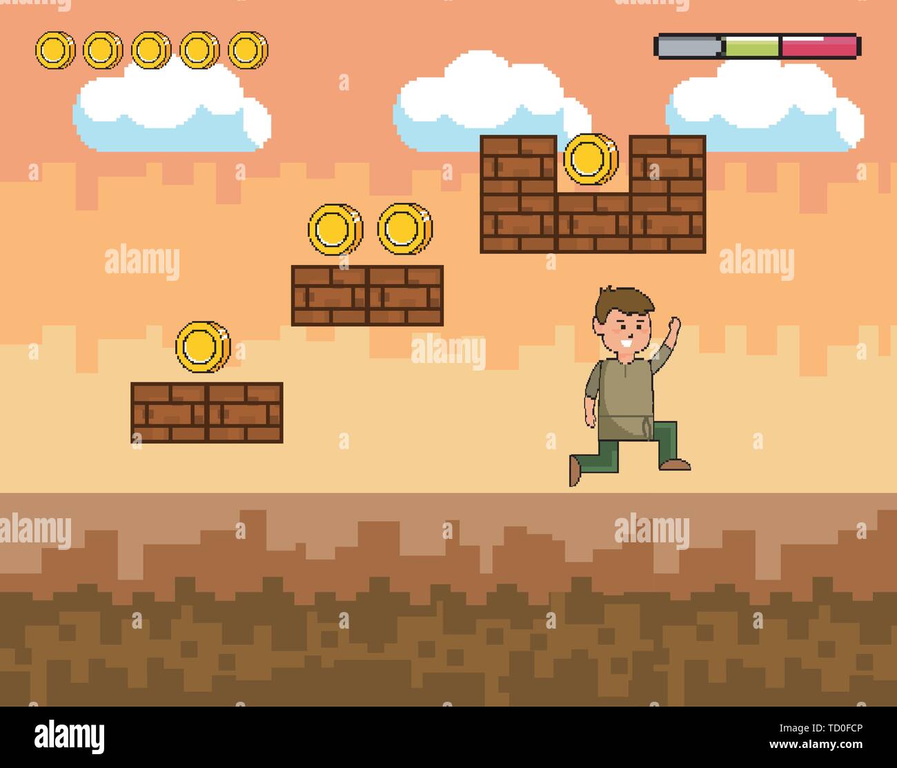 Arcade game world design, Pixel scene art retro and videogame theme ...