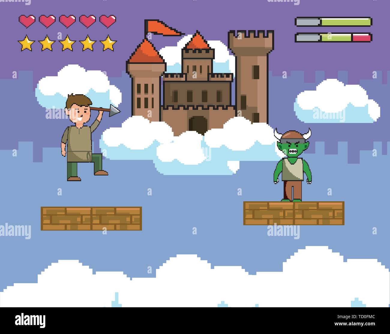 Arcade game world design, Pixel scene art retro and videogame theme ...