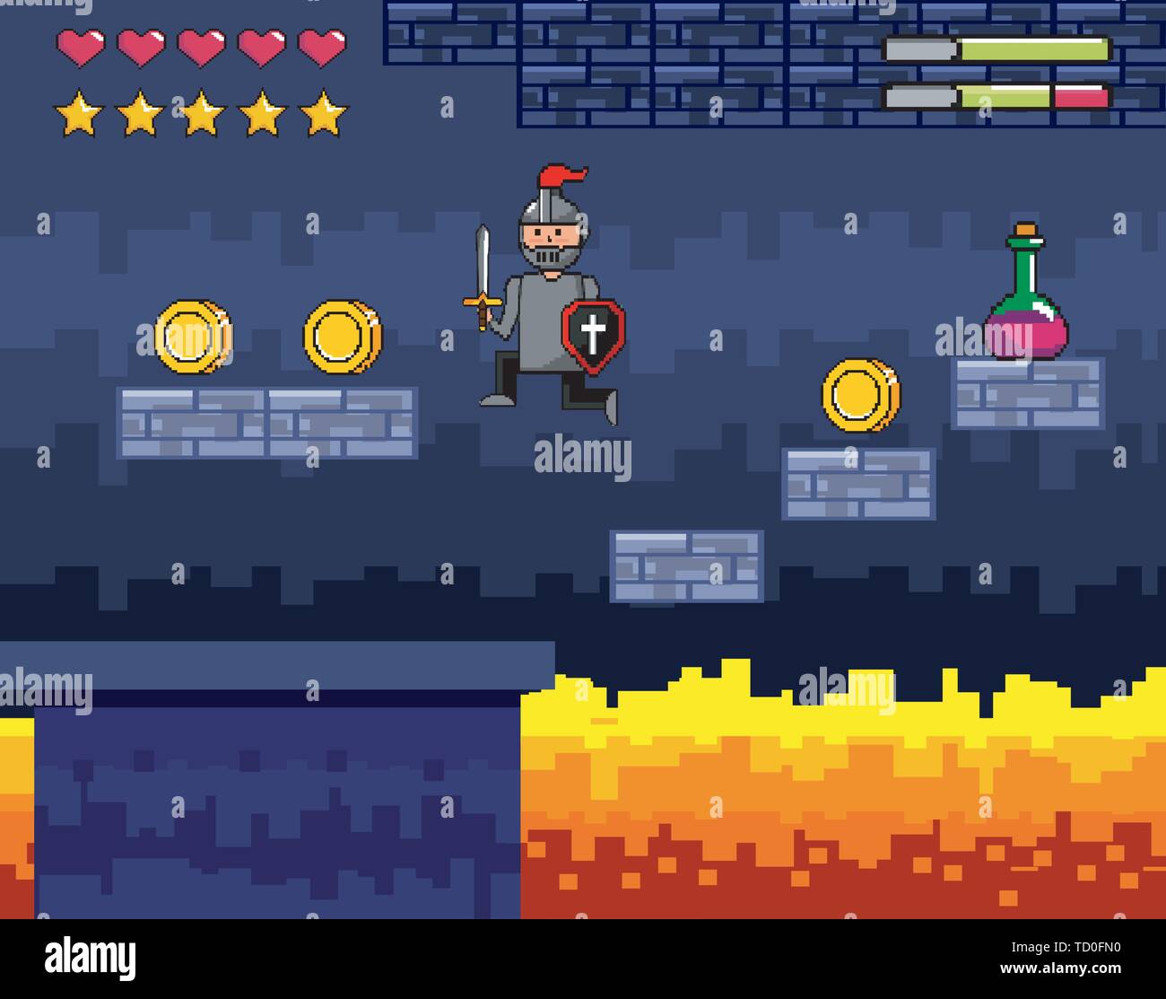 Arcade game world design, Pixel scene art retro and videogame theme ...