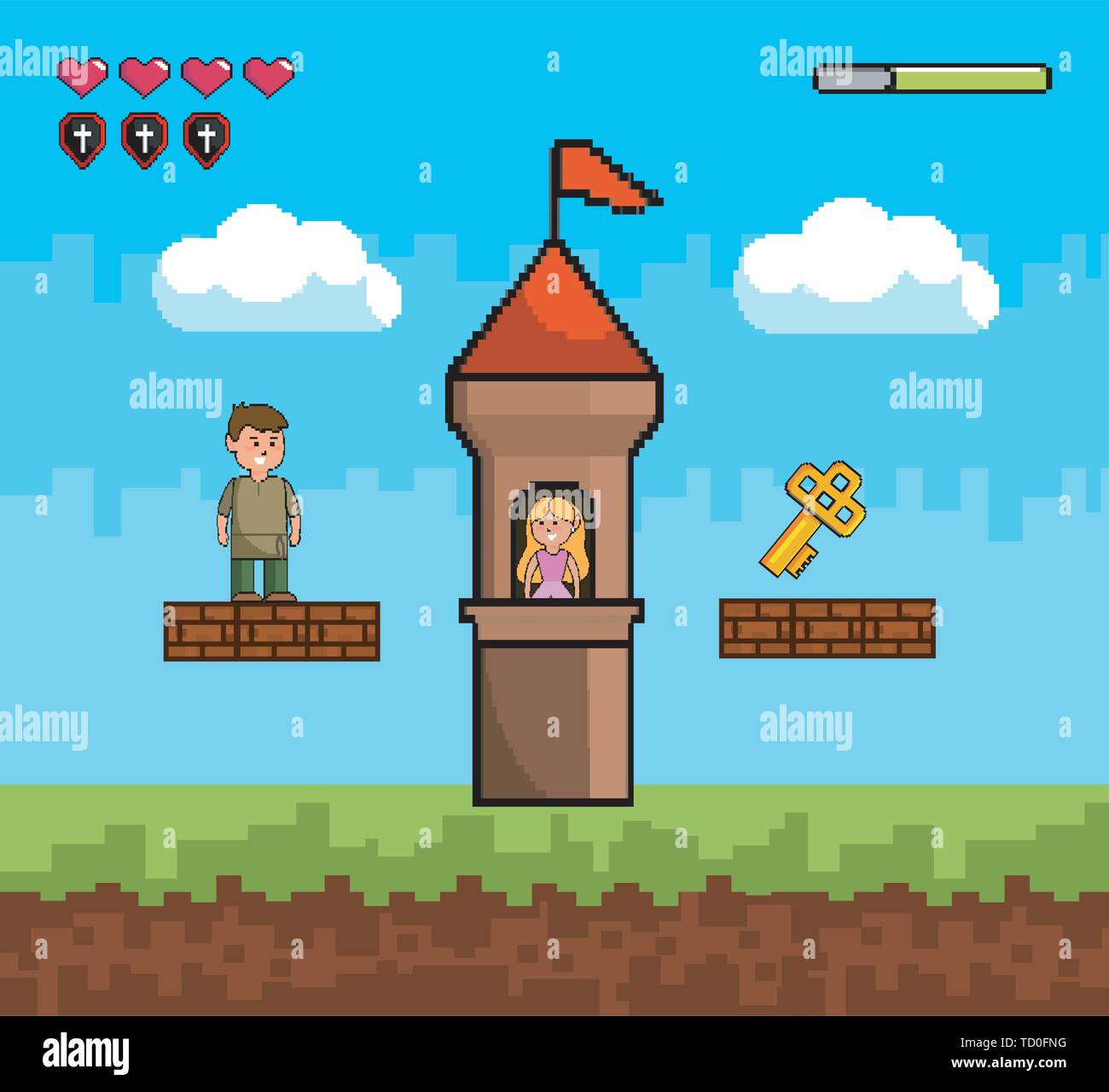 Arcade game world design, Pixel scene art retro and videogame theme ...