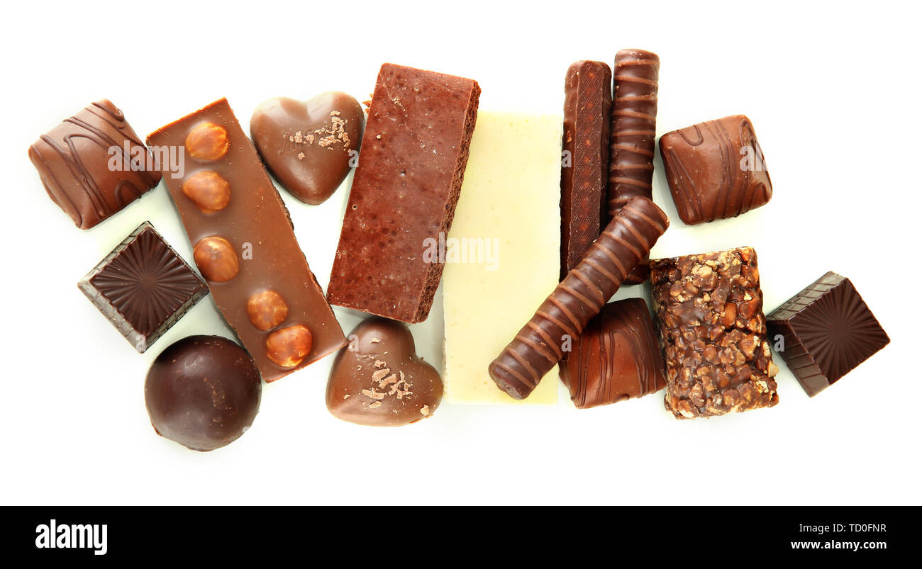 Chocolate and sweets isolated on white Stock Photo - Alamy
