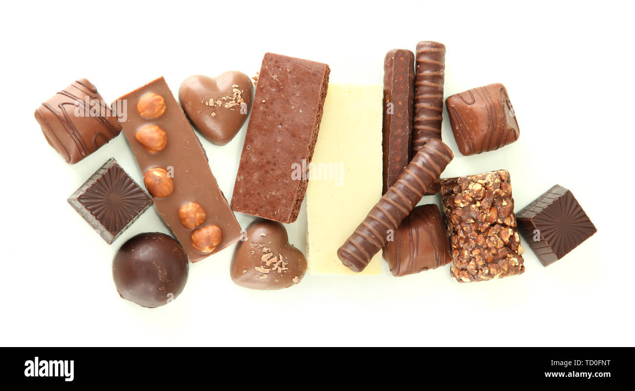Chocolate and sweets isolated on white Stock Photo - Alamy